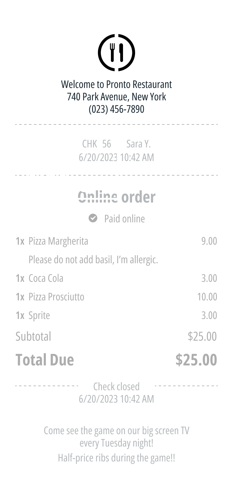 GloriaFood POS: Restaurant POS Features