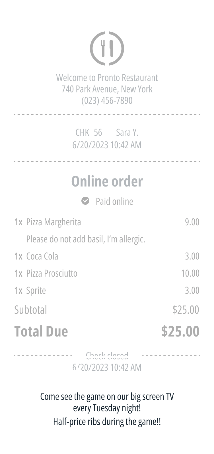 GloriaFood POS: Restaurant POS Features